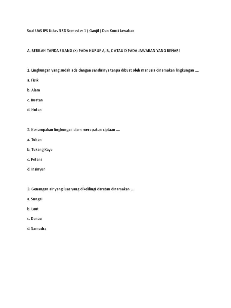 Soal UAS IPS | PDF | Griya & Taman