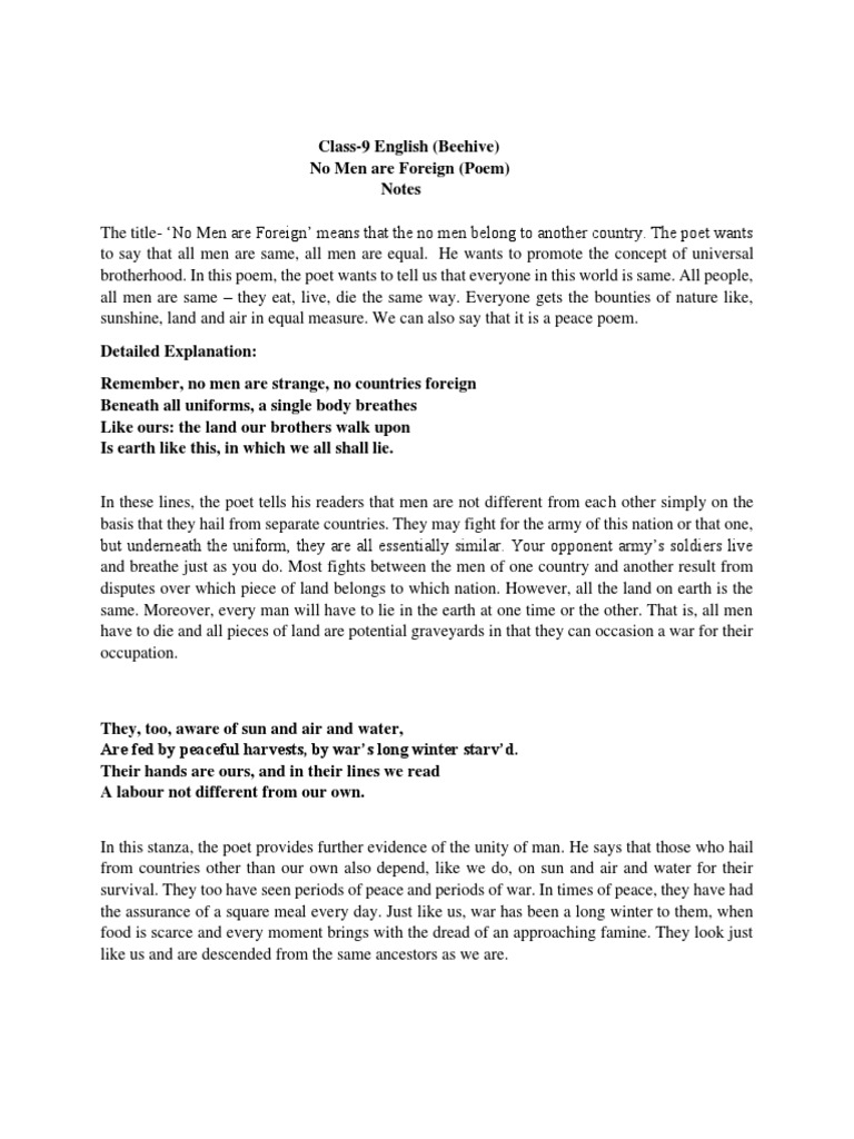 9 English - No Men Are Foreign - Notes | PDF | Poetry