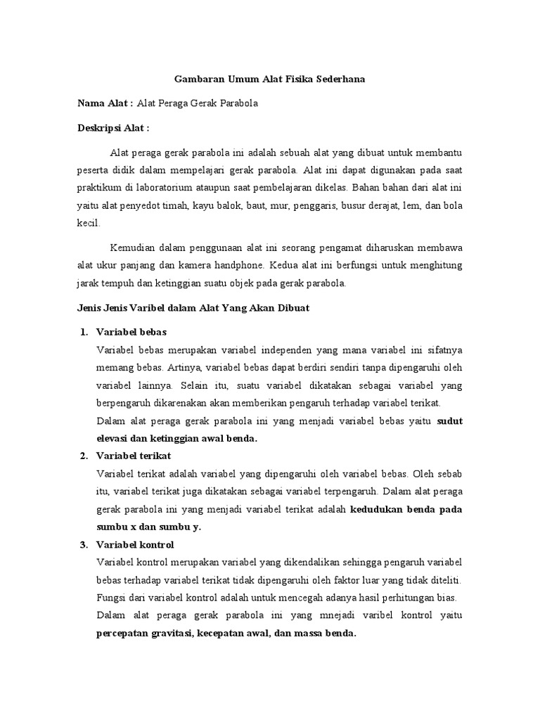 Variabel Utama dan Jenis-Jenis Variabel yang Terlibat dalam Alat Peraga ...