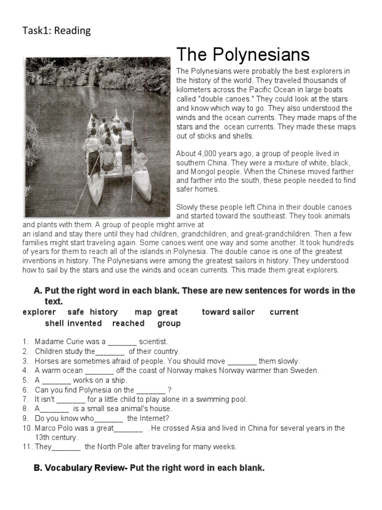 The Polynesians: Task1: Reading | PDF | Polynesia | Baggage