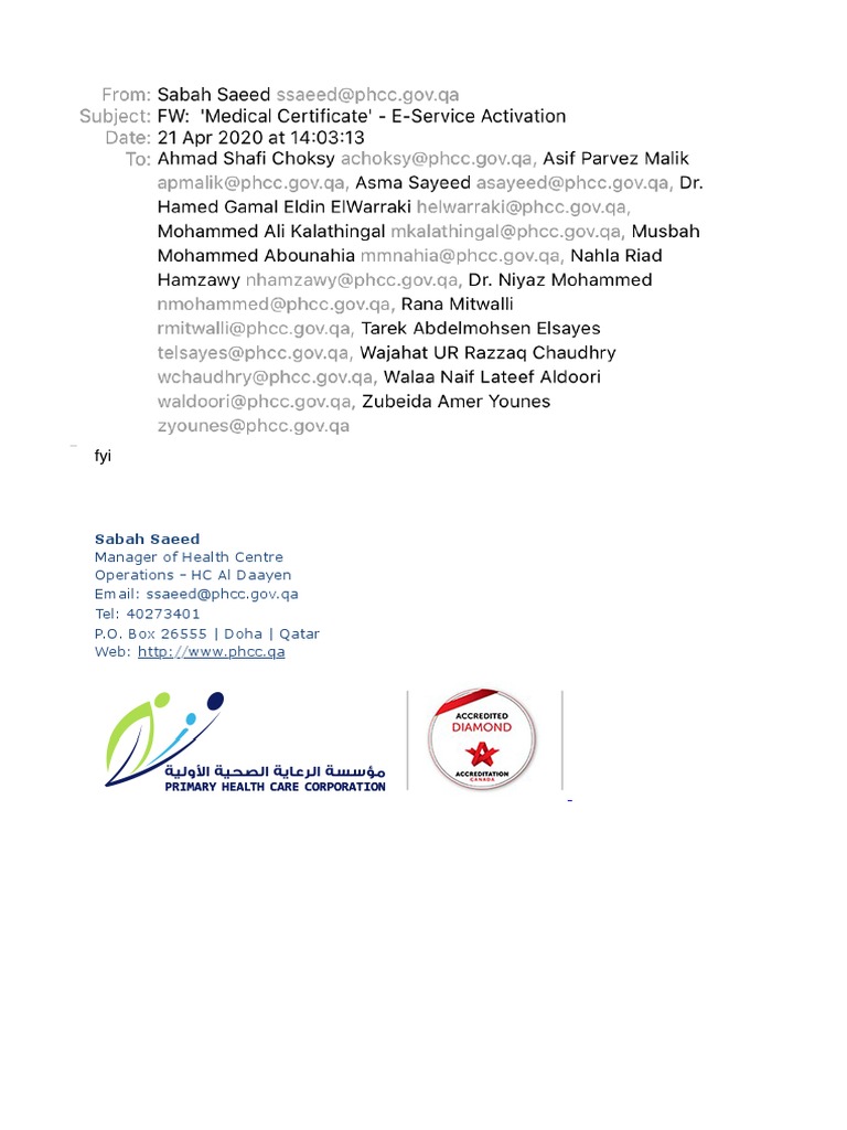 FW 'Medical Certificate' - E-Service Activation | PDF