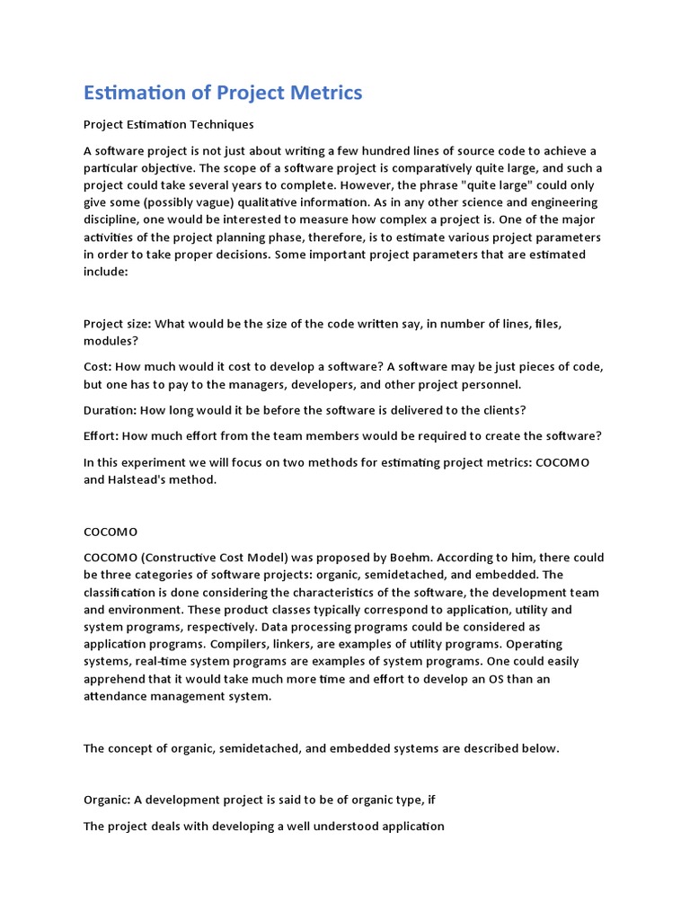 Software Project Size Estimation Metrics | PDF | Computer Program ...