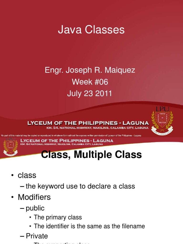Lecture 5 Java Classes 1 | PDF