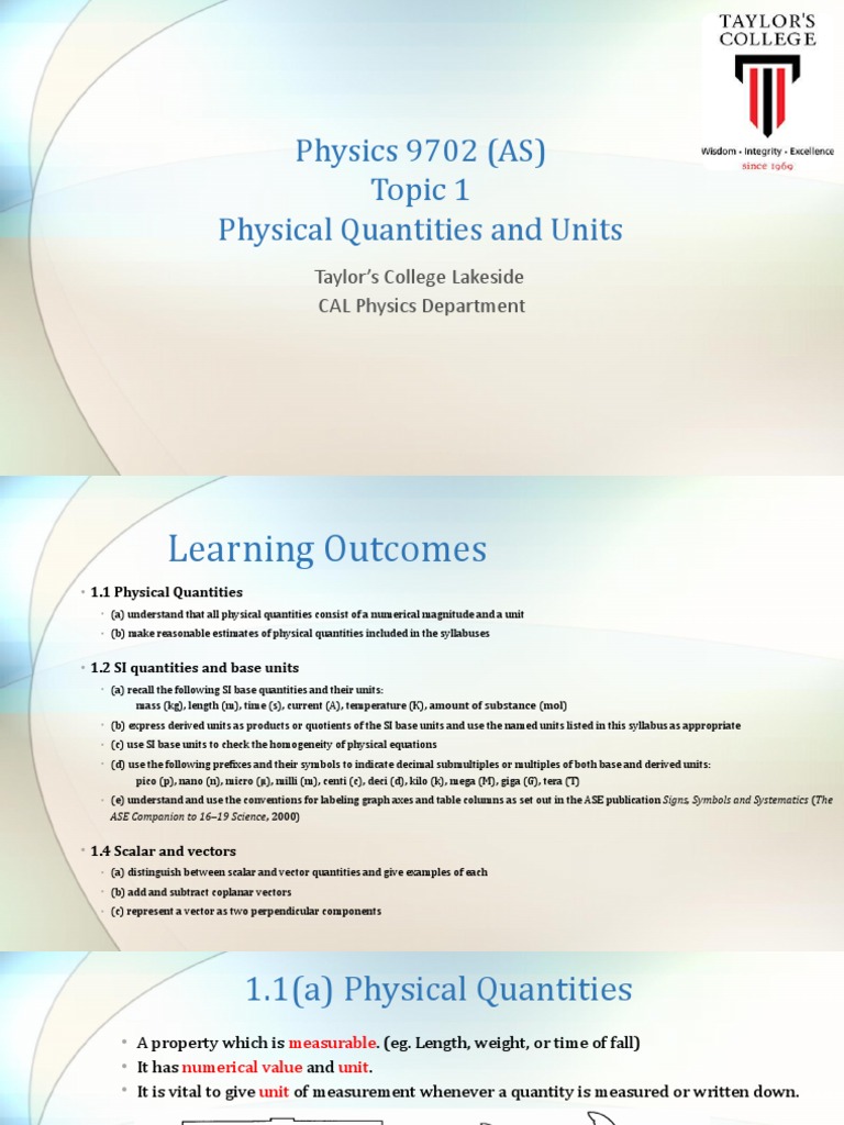 Topic 1 Physical Quantities and Units | PDF | International System Of ...