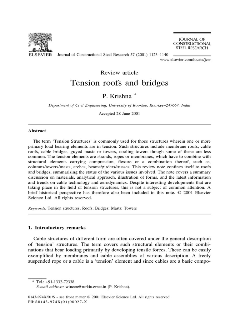 Tension Structures: Roofs and Bridges | PDF | Strength Of Materials | Wire