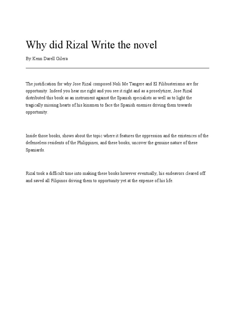 Why Did Rizal Write The Novel by Kenn Darell Gilera | PDF | General Fiction