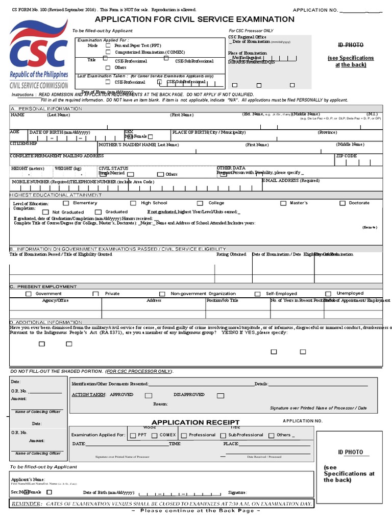 CS Form No. 100 Application Guide | PDF | Identity Document
