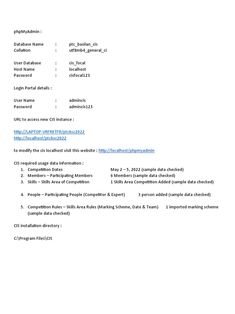 CIS Setup Details | PDF