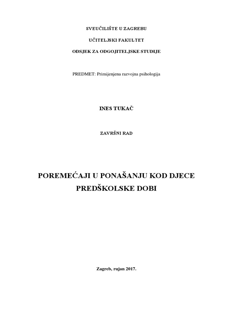 Poremecaji Kod Djece Do 6 Godina | PDF