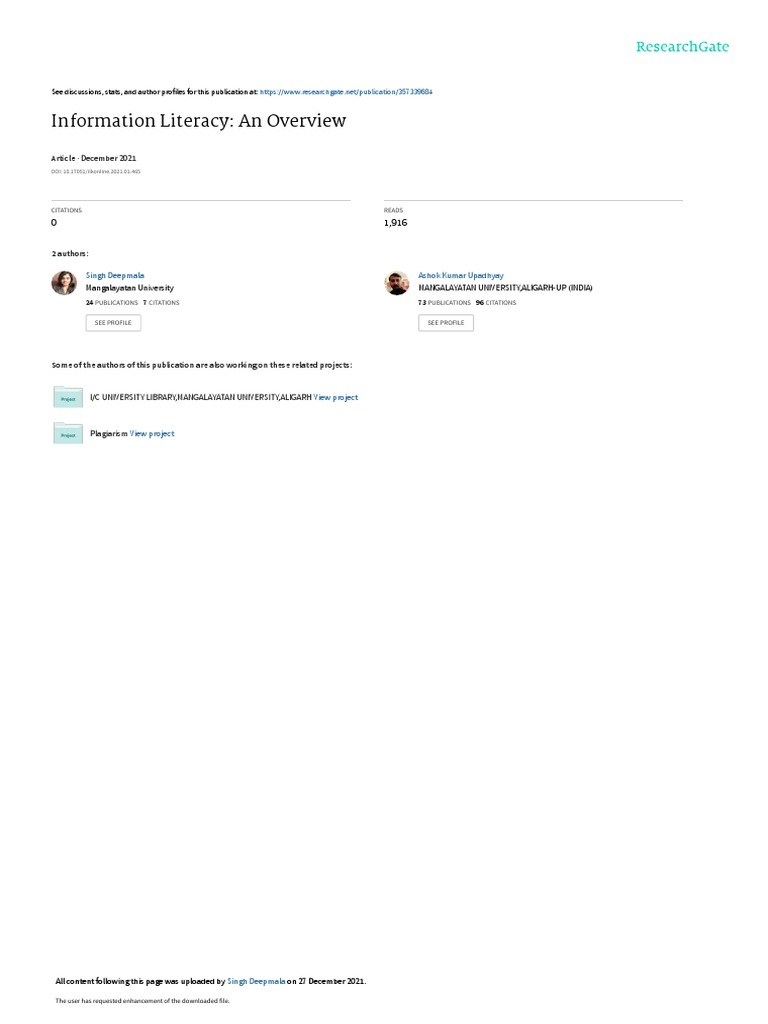 InformationLiteracy 2021 | PDF | Information Literacy | Libraries