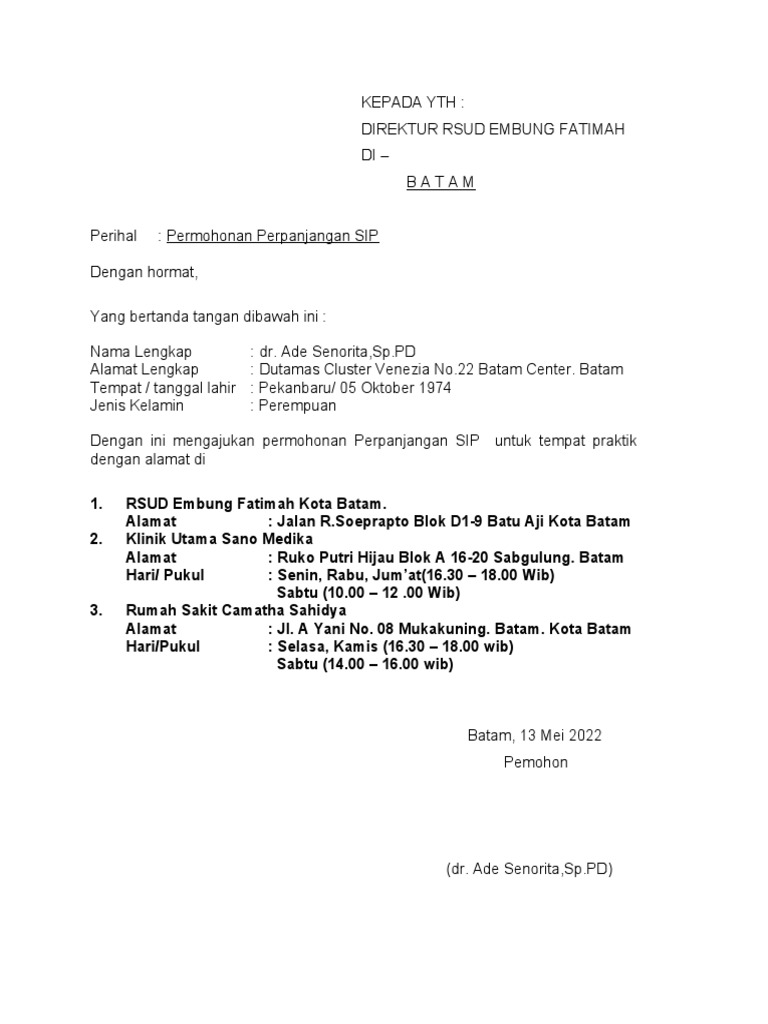 Draft Permohonan Perpanjangan SIP | PDF