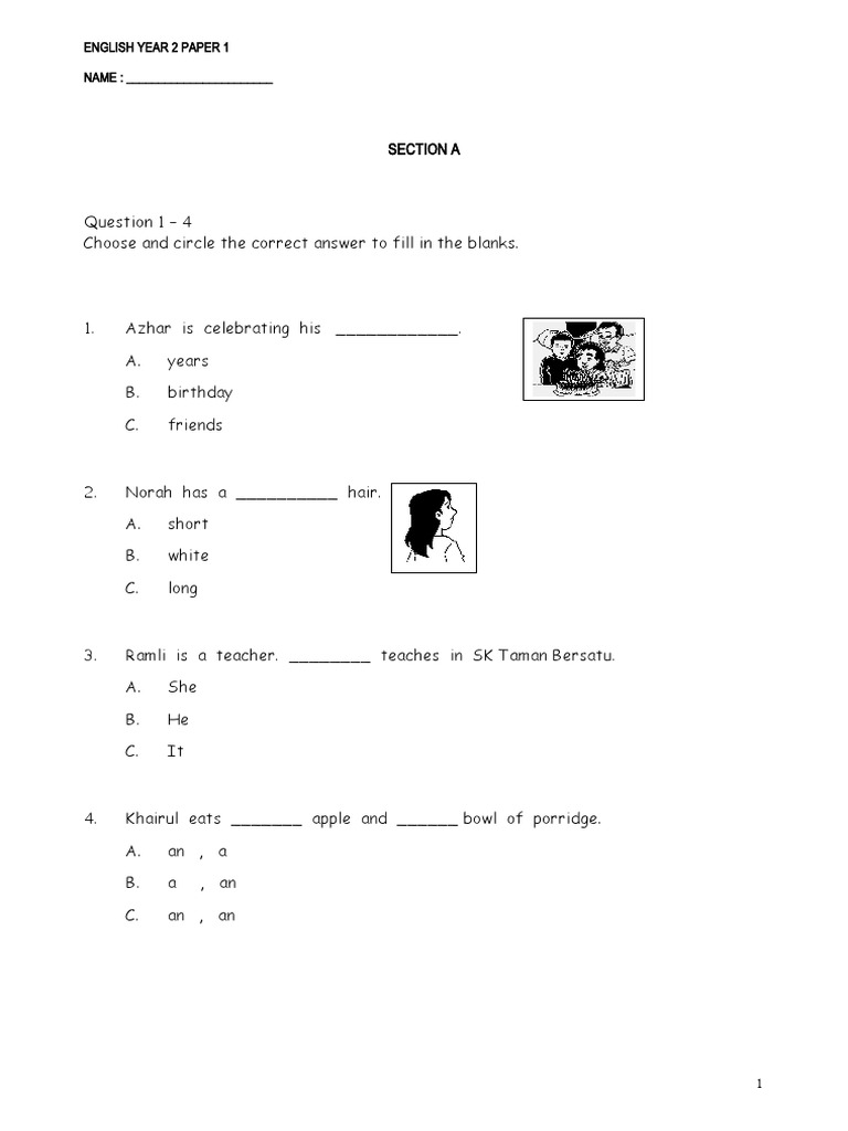 English Year 2 Paper 1 | PDF