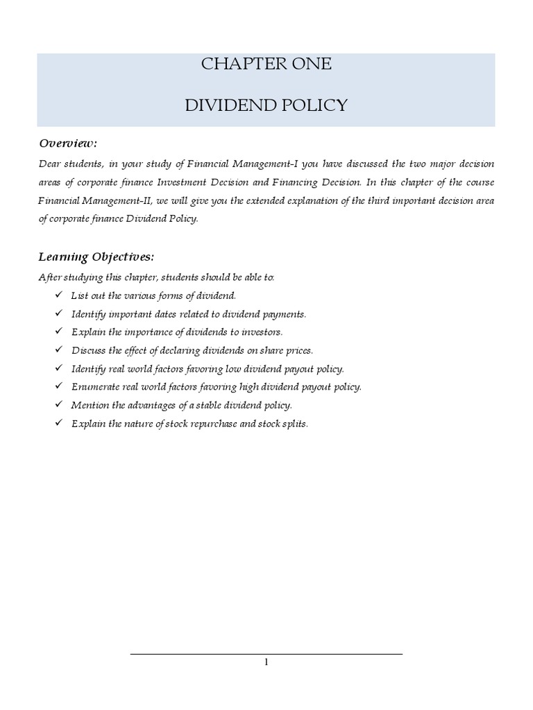 FM II Chapter 1 | PDF | Dividend | Stocks FM II Chapter 1 | PDF | Dividend | Stocks