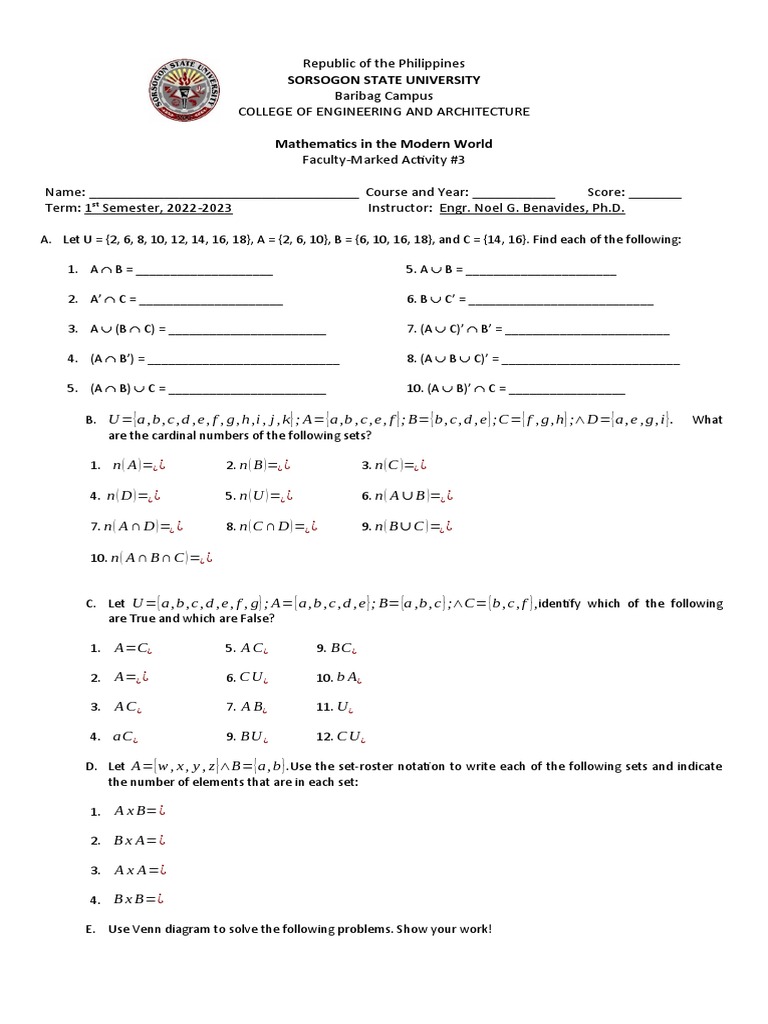 FMA 3 (Language of Sets) | PDF