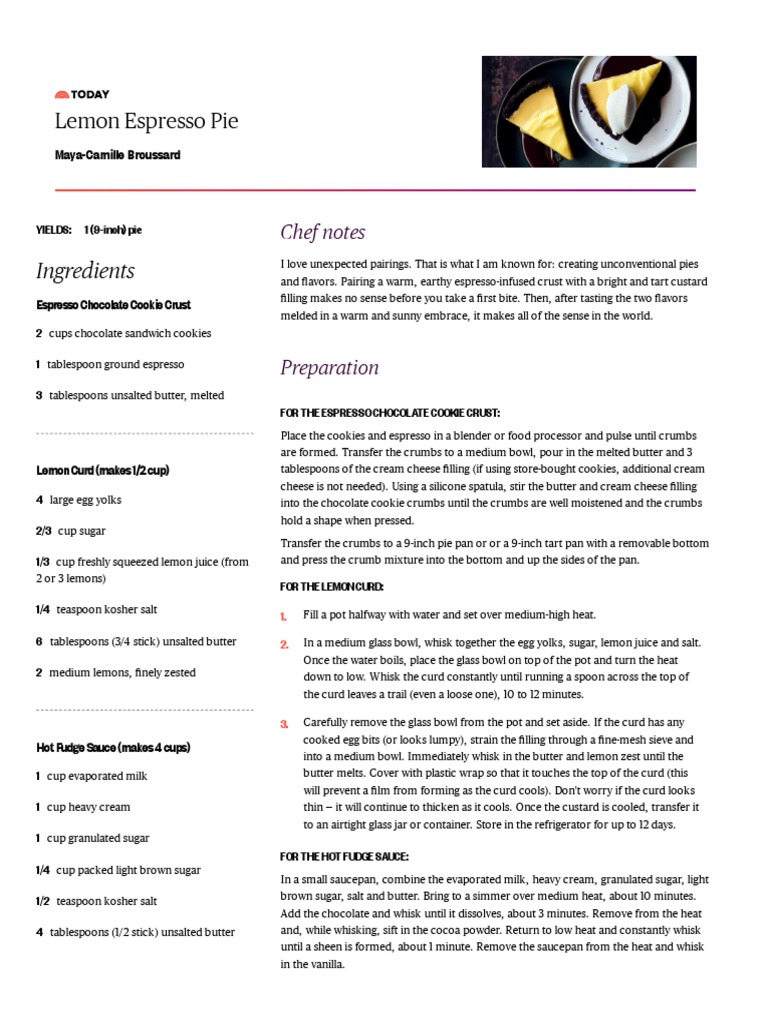 Lemon Espresso Pie Recipe | PDF | Whipped Cream | Chocolate
