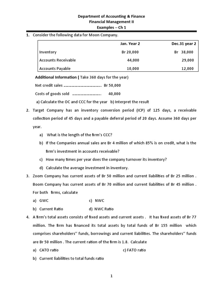 Worksheet FM II | Download Free PDF | Working Capital | Inventory