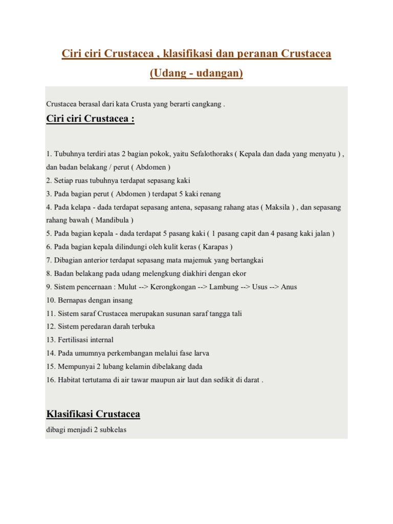 Ciri Ciri Crustacea | PDF