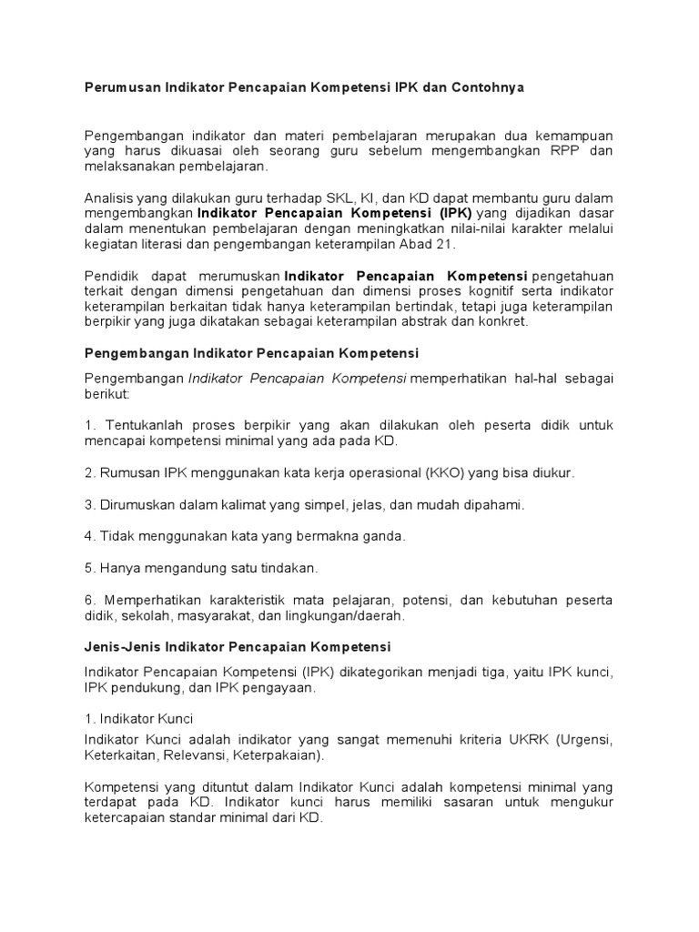Perumusan Indikator Pencapaian Kompetensi IPK | PDF