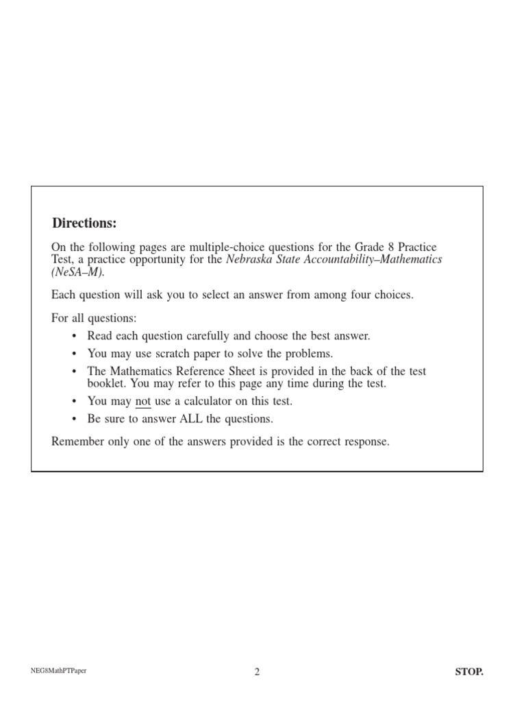 8th Grade Math Practice Test Guide | PDF