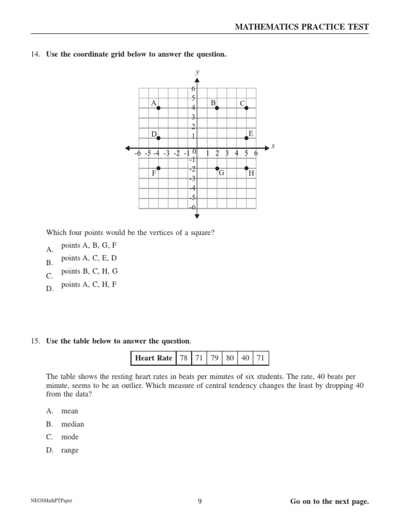 Grade 8 Mathematics Practice9 | PDF
