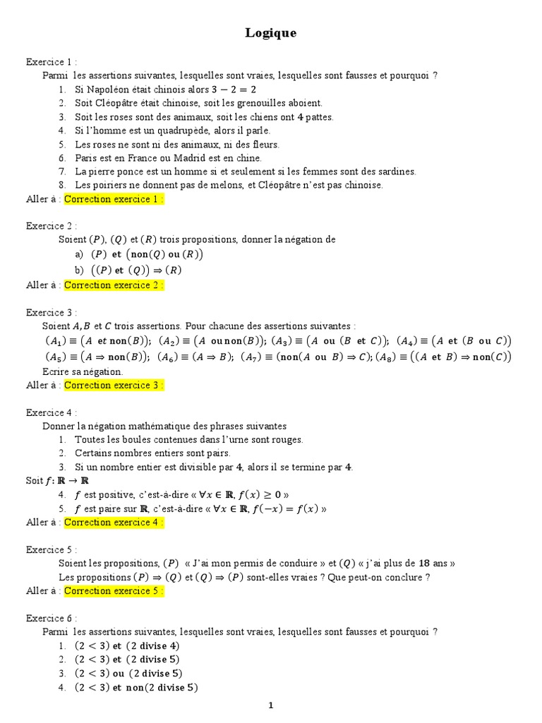 Exercices corrigés de logique et ensembles | PDF | Entier naturel ...