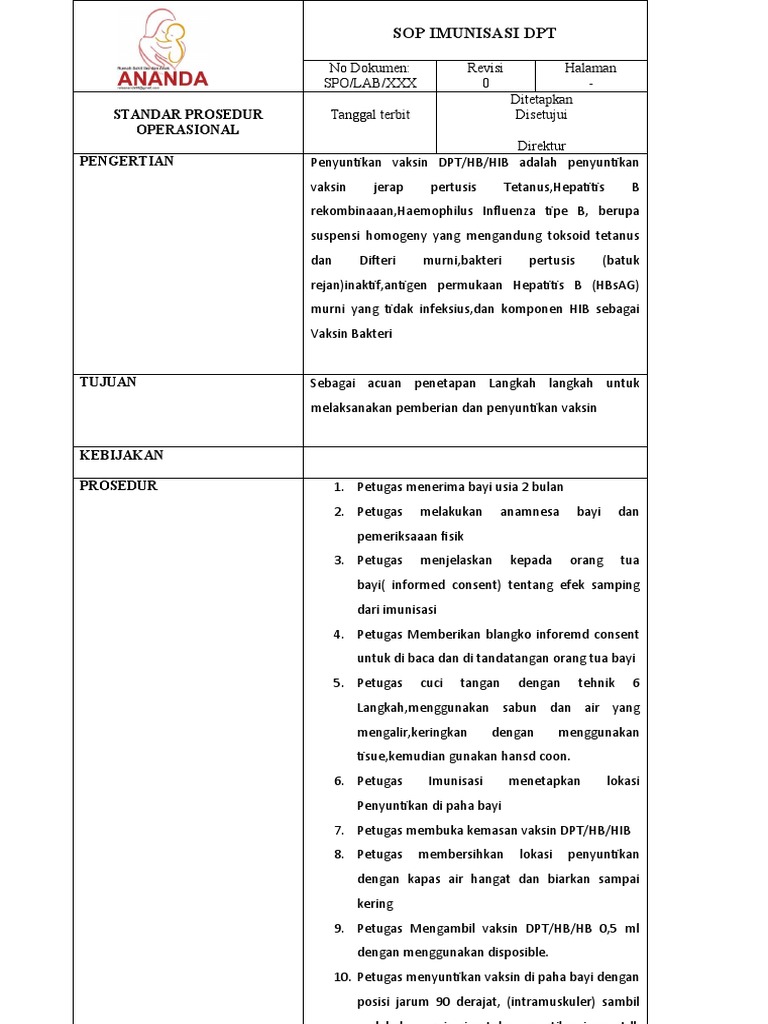 Sop Imunisasi DPT | PDF