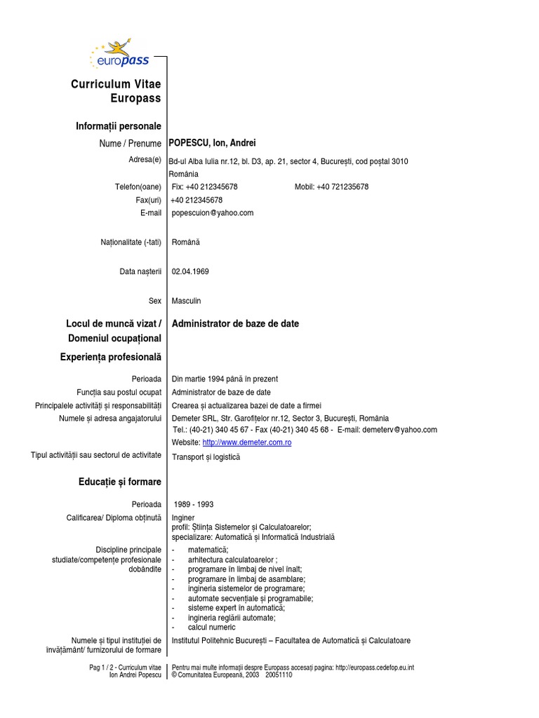 Model CV European Completat | PDF