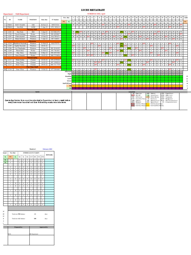 Employee Schedule | PDF | Employee Benefits | Working Time
