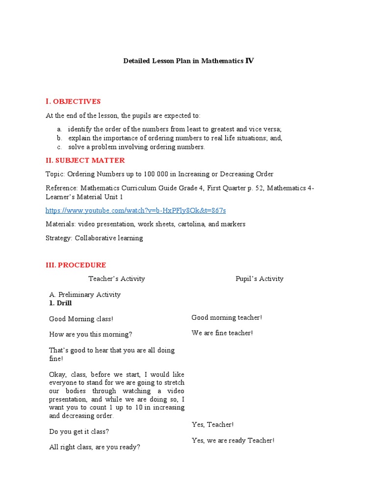 Detailed Lesson Plan in Mathematics 4 | PDF | Lesson Plan | Teachers