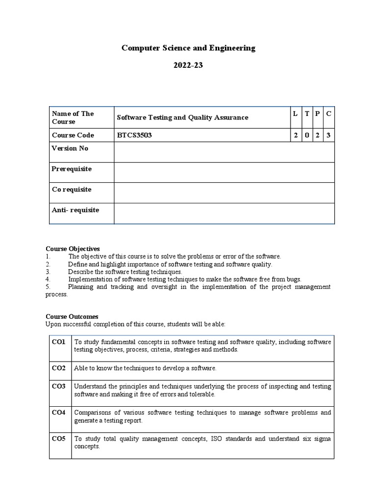 Syllabus STQA | PDF | Software Testing | Software Quality