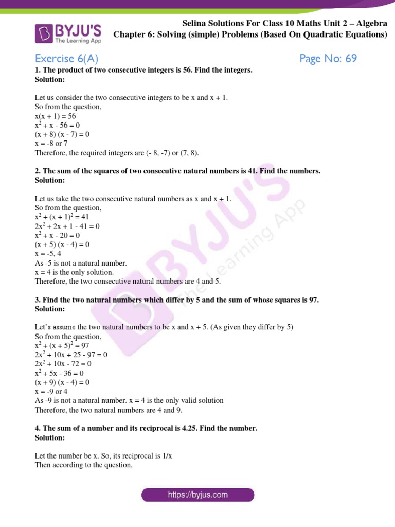 Selina Solution Concise Maths Class 10 Chapter 6 | PDF | Equations | Algebra