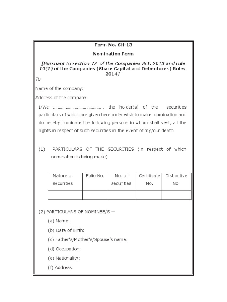 Form No. SH-13 | PDF