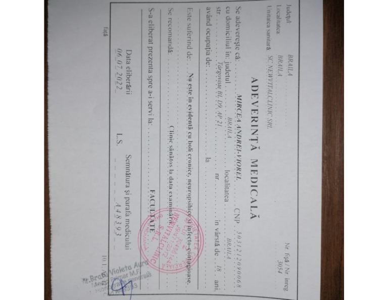 Adeverinta Medicala | PDF