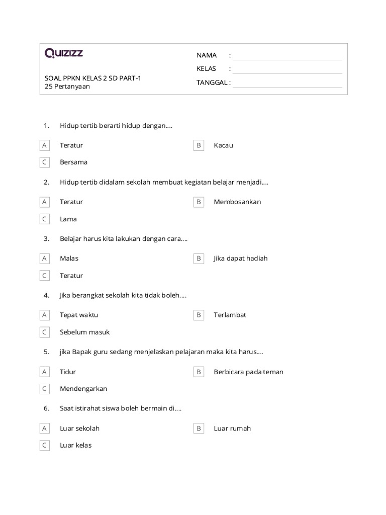 Soal PPKN Kelas 2 SD Part-1 | PDF