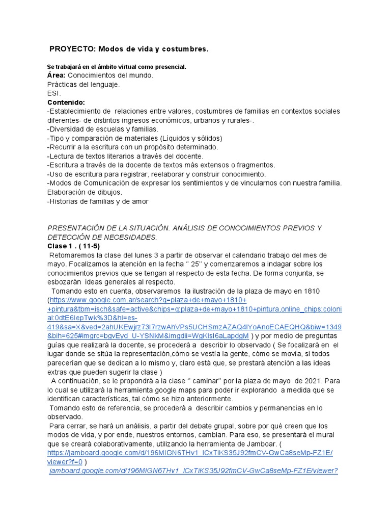 PROYECTO - Modos de Vida y Costumbres | PDF