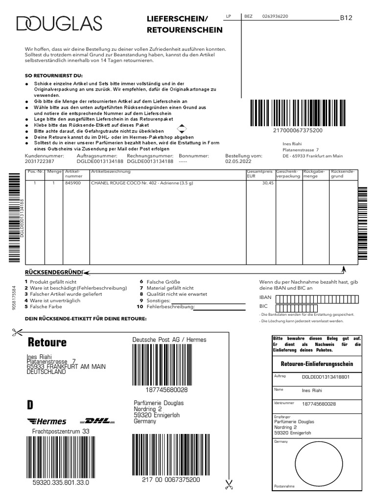 Dein Retourenschein | PDF