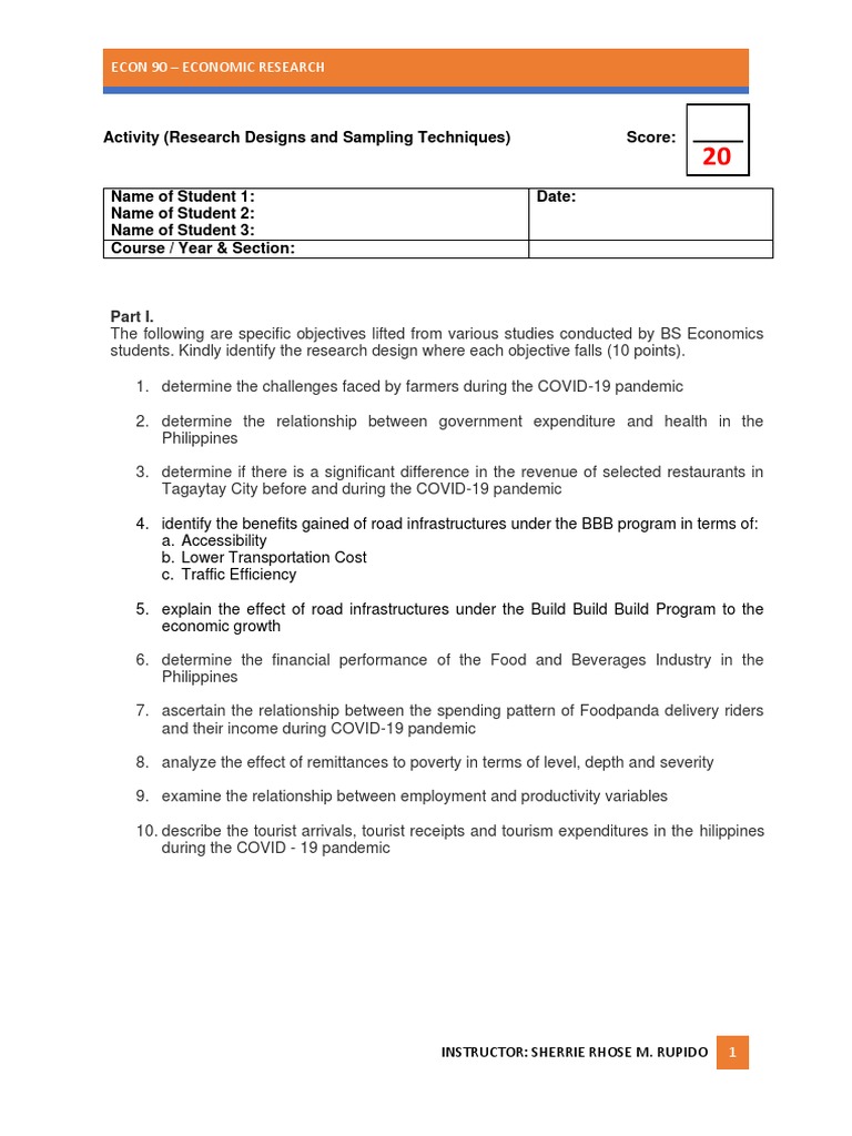 Activity - Research Design and Sampling Techniques | PDF | Sampling ...