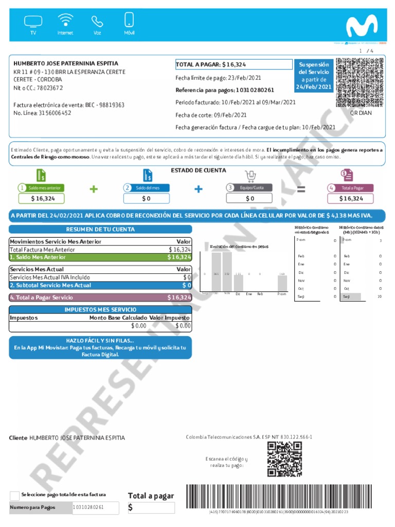 Factura de Movistar | PDF | Tarjeta de débito | Colombia