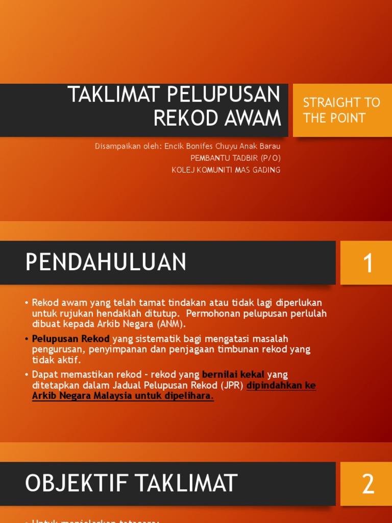 Taklimat Pelupusan Rekod Awam - Bonifes | PDF