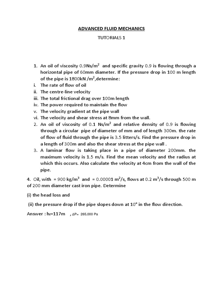 Fluid Mechanics TUTORIALS 1 | PDF | Home & Garden | Science & Mathematics