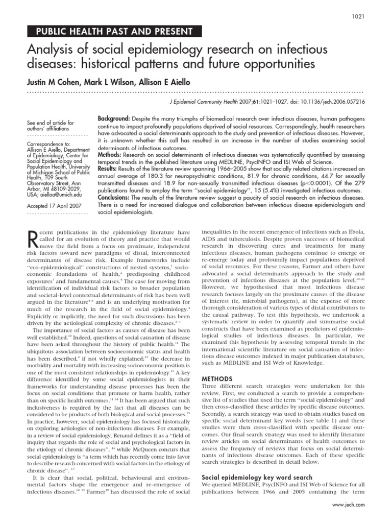 Analysis of Social Epidemiology Research On Infectious Diseases ...