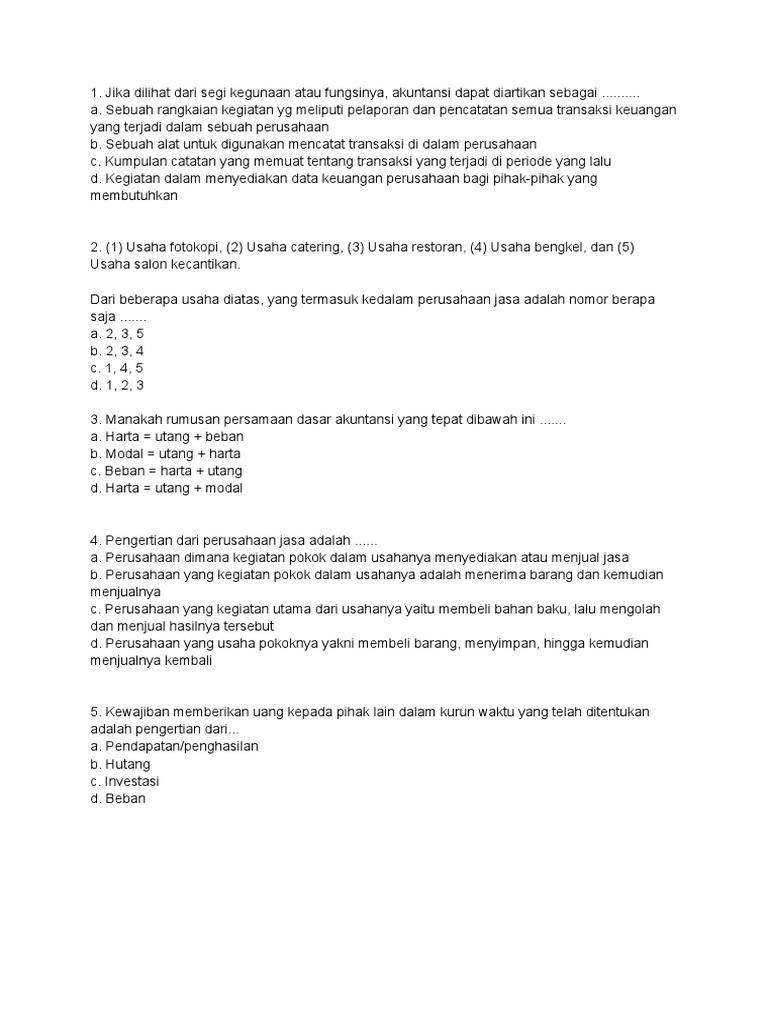 Latihan Soal Akutansi Dasar | PDF | Pengelolaan Keuangan & Uang | Hukum