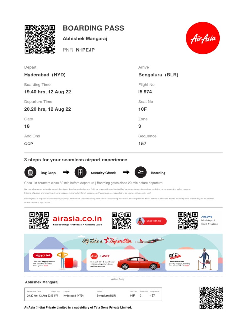 Boarding Pass (HYD BLR) Format | PDF | Civil Aviation | Airlines