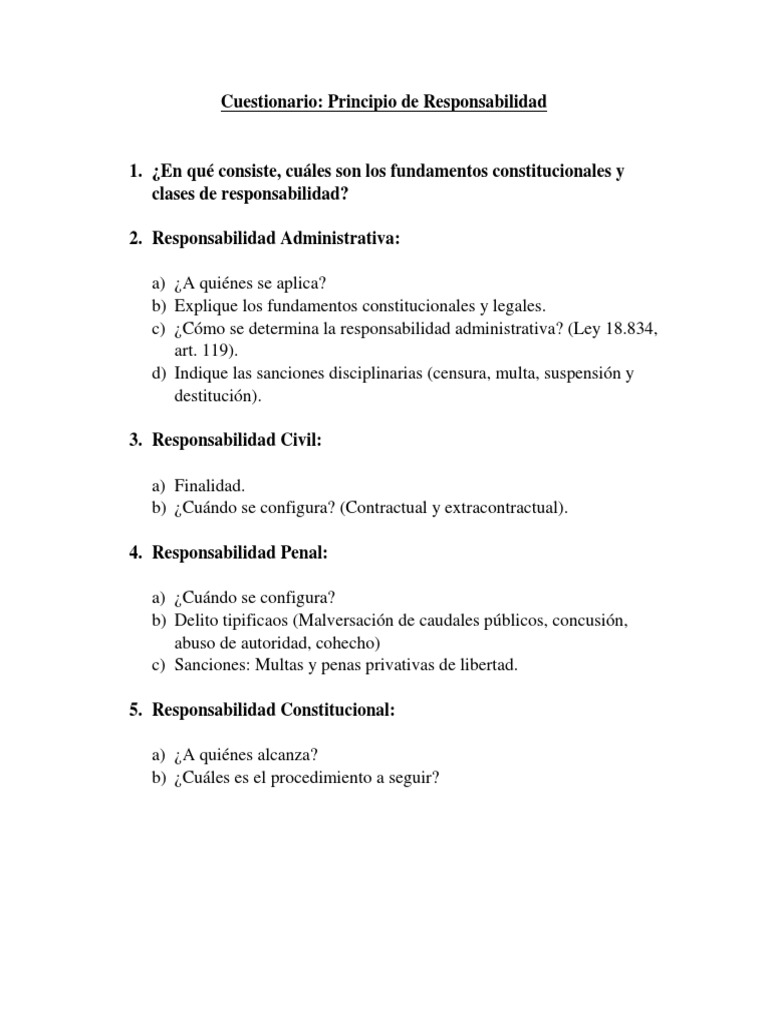 Cuestionario - Principio de Responsabilidad | PDF | Ciencias sociales ...