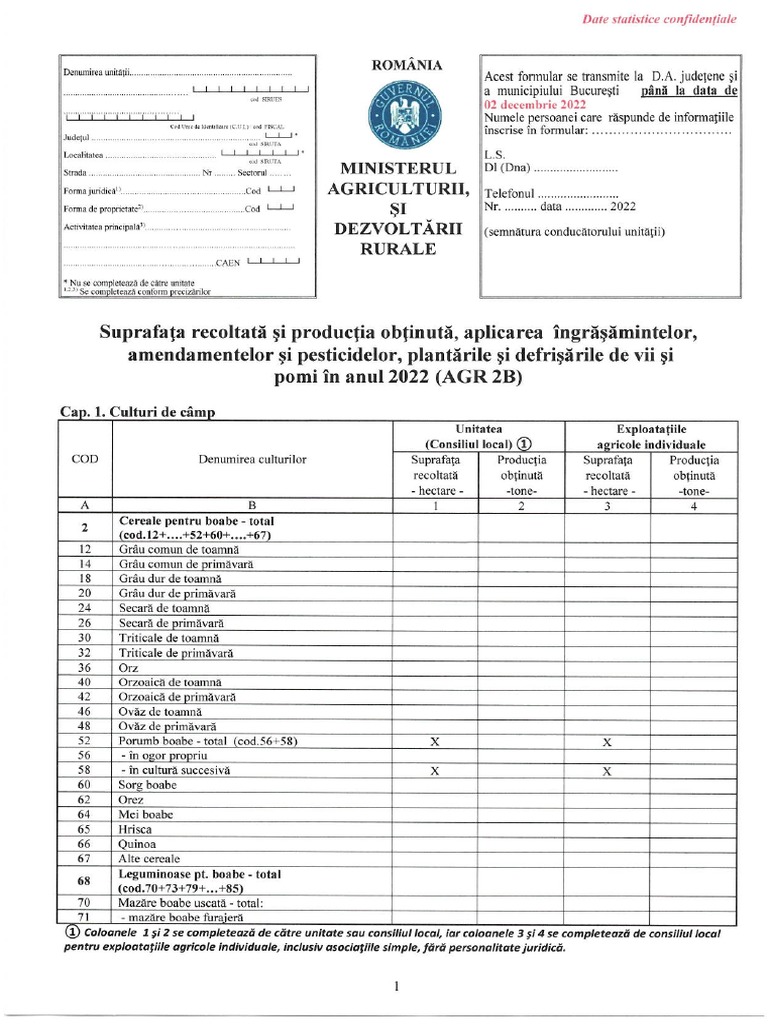 Agr2b 2022 Formular Culegere Date Din Teritoriu | PDF