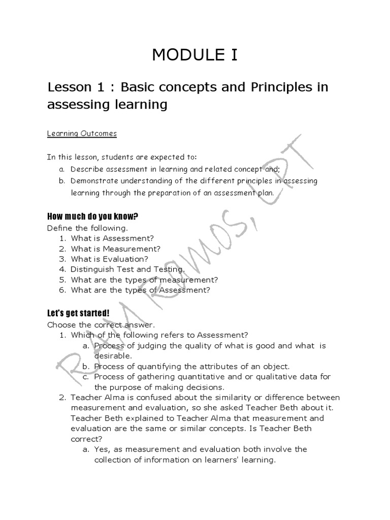 Assessment in Learning I MODULE I | PDF | Educational Assessment | Learning Assessment in Learning I MODULE I | PDF | Educational Assessment | Learning