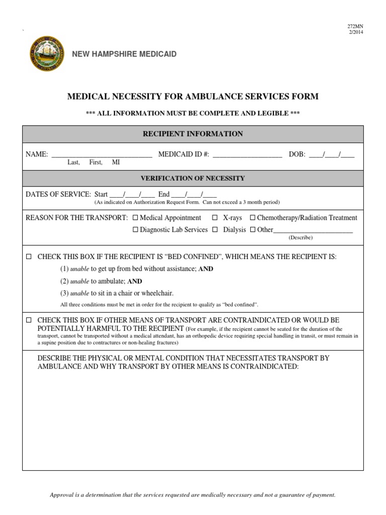 Medical Necessity Form for Ambulance Services | PDF | Nursing | Physician