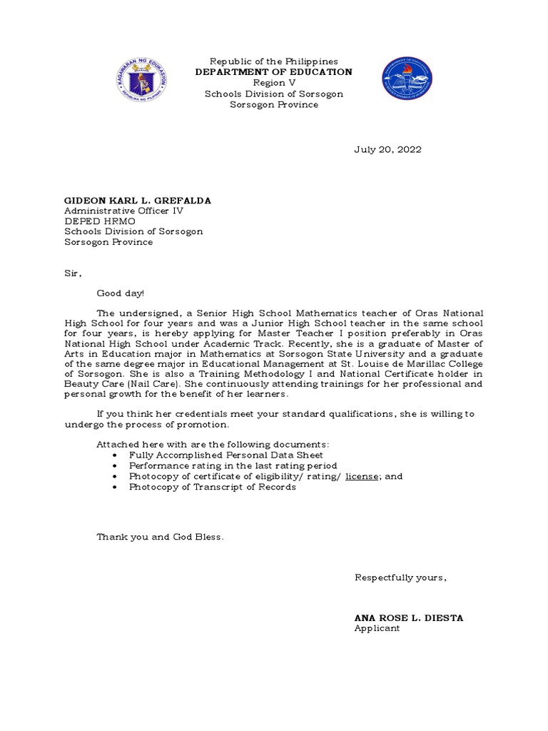 Application Letter For Ranking New | PDF | Affidavit | Academic Degree