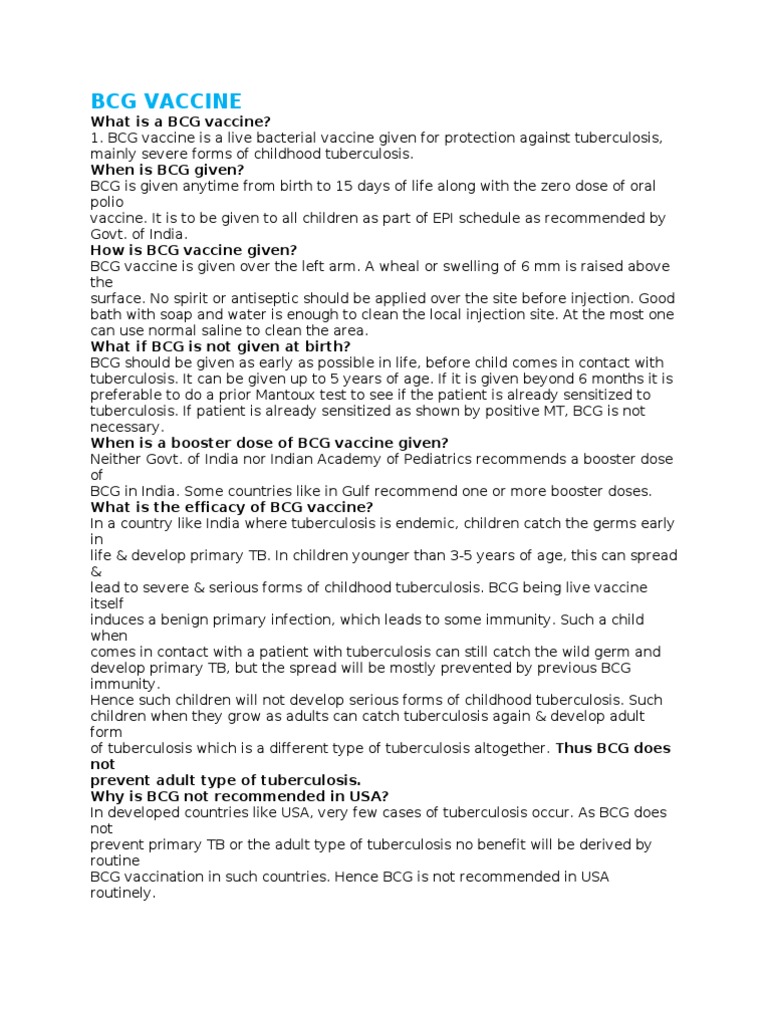 BCG Vaccine.. | PDF | Tuberculosis | Vaccines