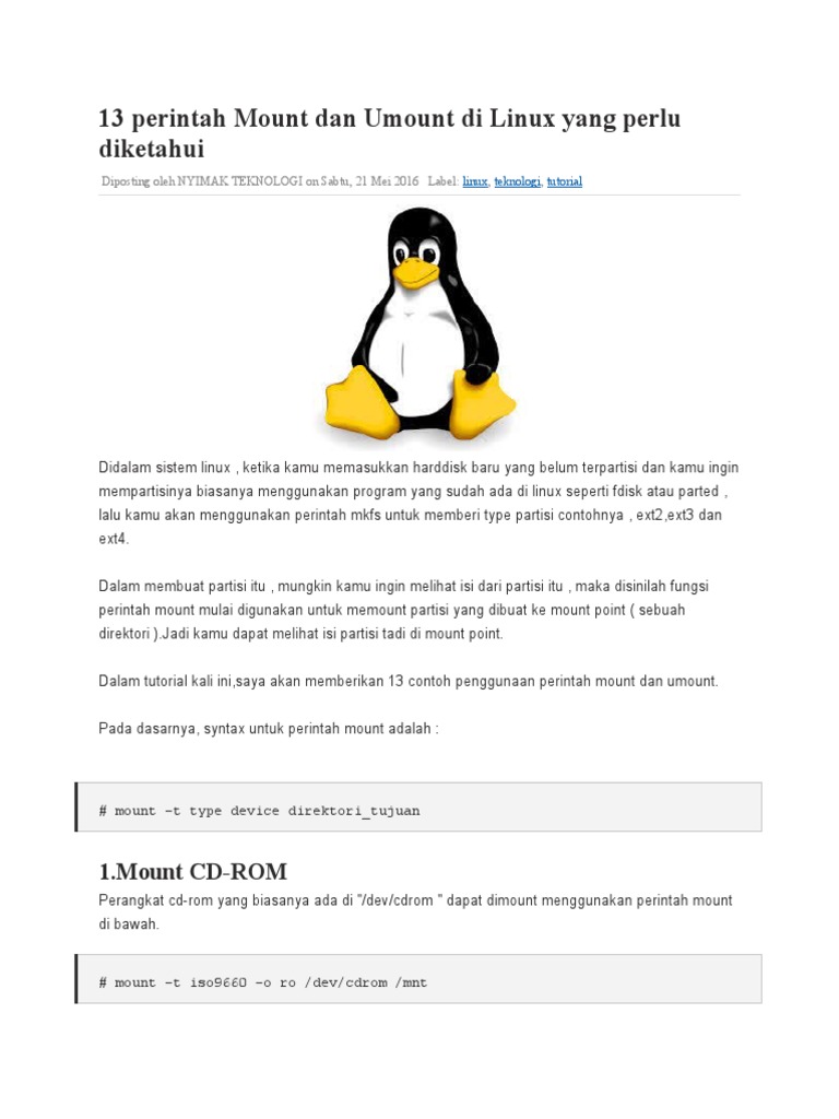 13 Perintah Mount Dan Umount Di Linux Yang Perlu Diketahui | PDF